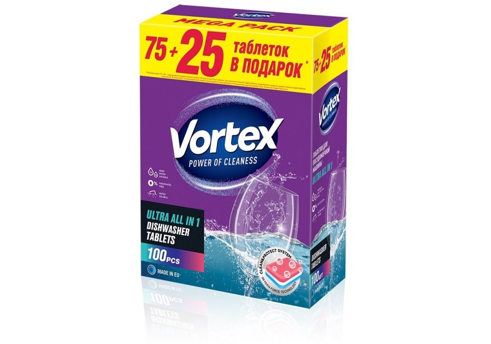 Купить Таблетки для посудомоечной машины «all in 1» 100 шт Vortex (4 шт ...