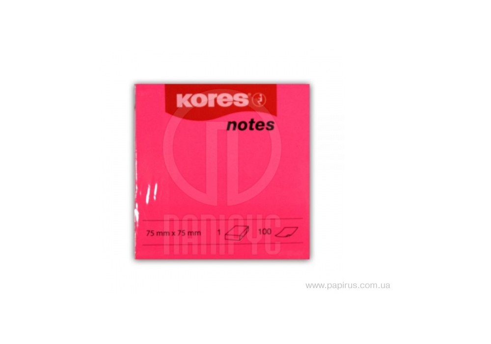 Купить Стикер блок-неон Kores, 75х75, розовый, 100л. - ПАПИРУС